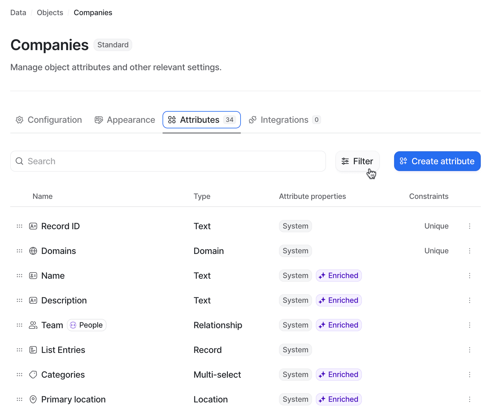 Understanding attributes | Attio Help Center