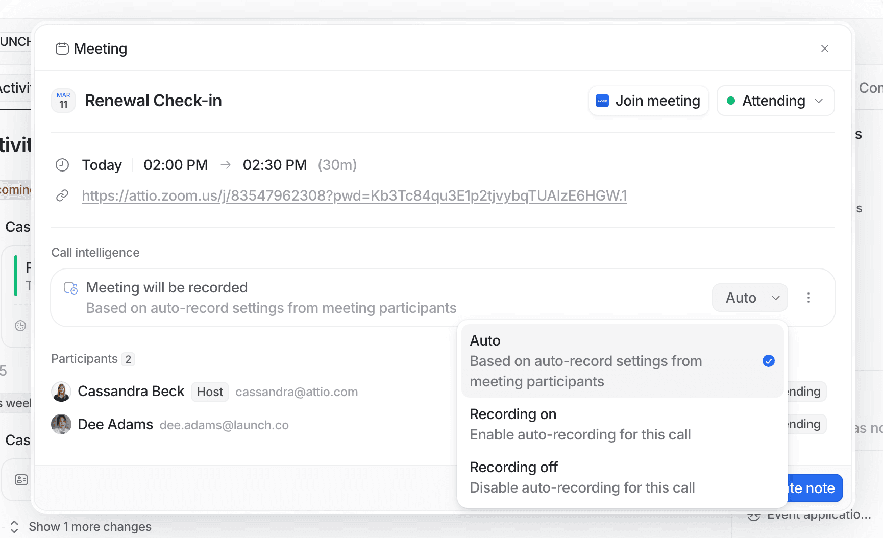 Recording calls with Attio | Attio Help Center